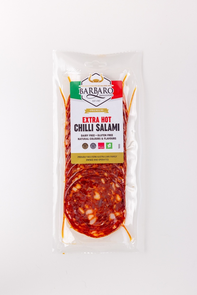 Barbaro Retail Salami Chilli Sliced 12 x 100g | Gulli Food Distributors